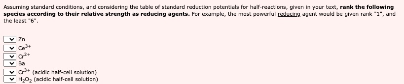 SOLVED: Please help me. Relative Reduction Potential Assuming standard ...