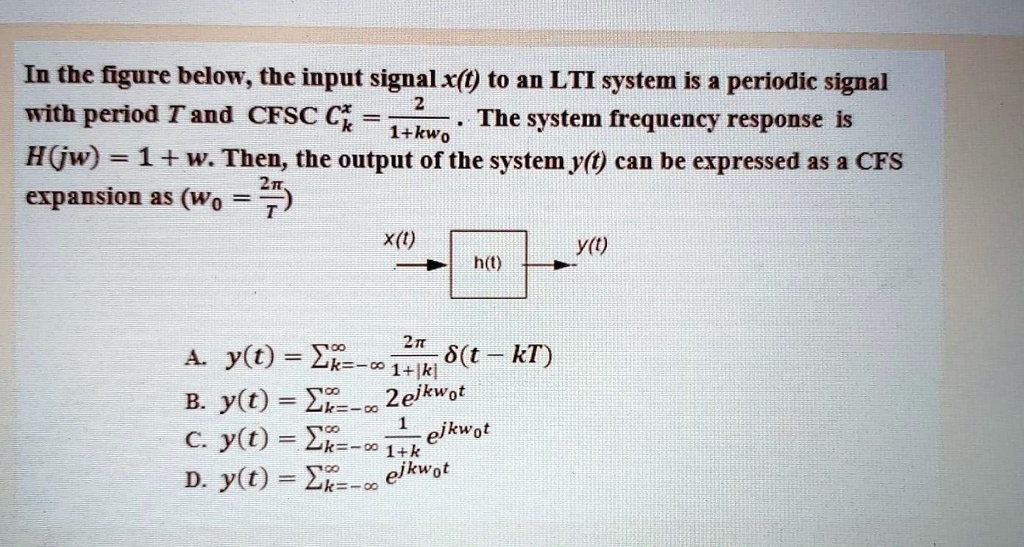 SOLVED: In the figure below, the input signal x(t) to an LTI system is a periodic signal with ...