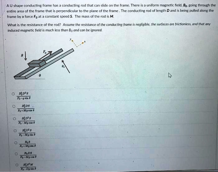 SOLVED: A U shape conducting frame has a conducting rod that can slide ...