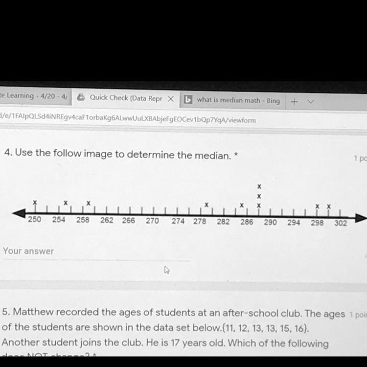SOLVED: '4. Use the follow image to determine the median. * Learning 4/20 Quick Check (Data Repr ...