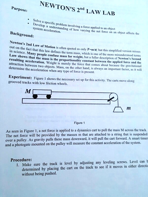 SOLVED: NEWTON'S 2nd LAW LAB: Developing a Specific Problem ...