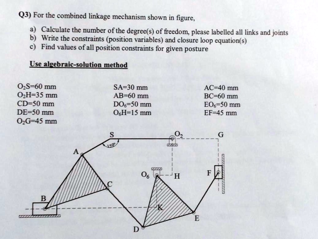 q3 for the combined linkage mechanism shown in figure a calculate the number of the degrees of ...