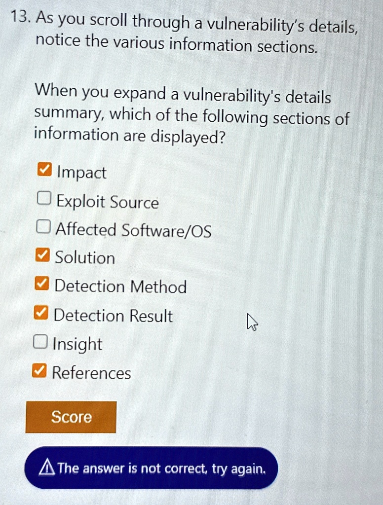 13. As you scroll through a vulnerability's details, notice the various ...