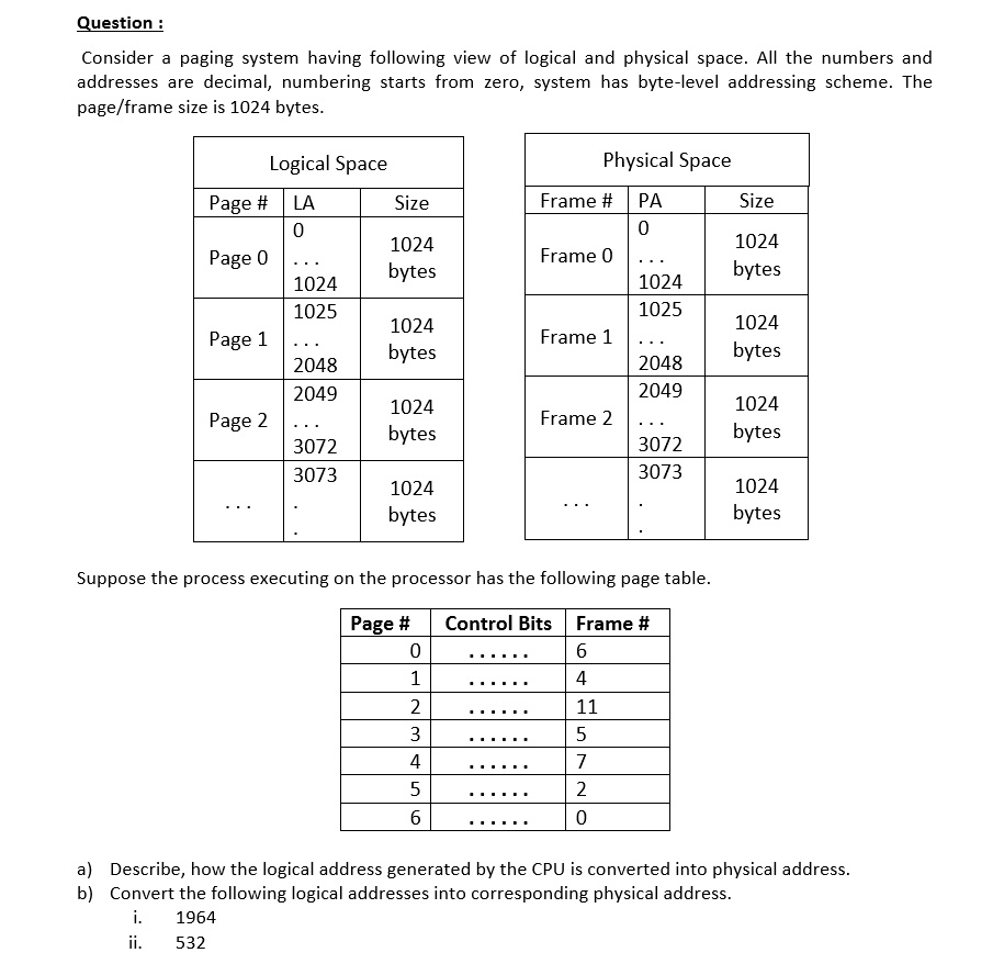 Question : Consider a paging system having following view of logical ...