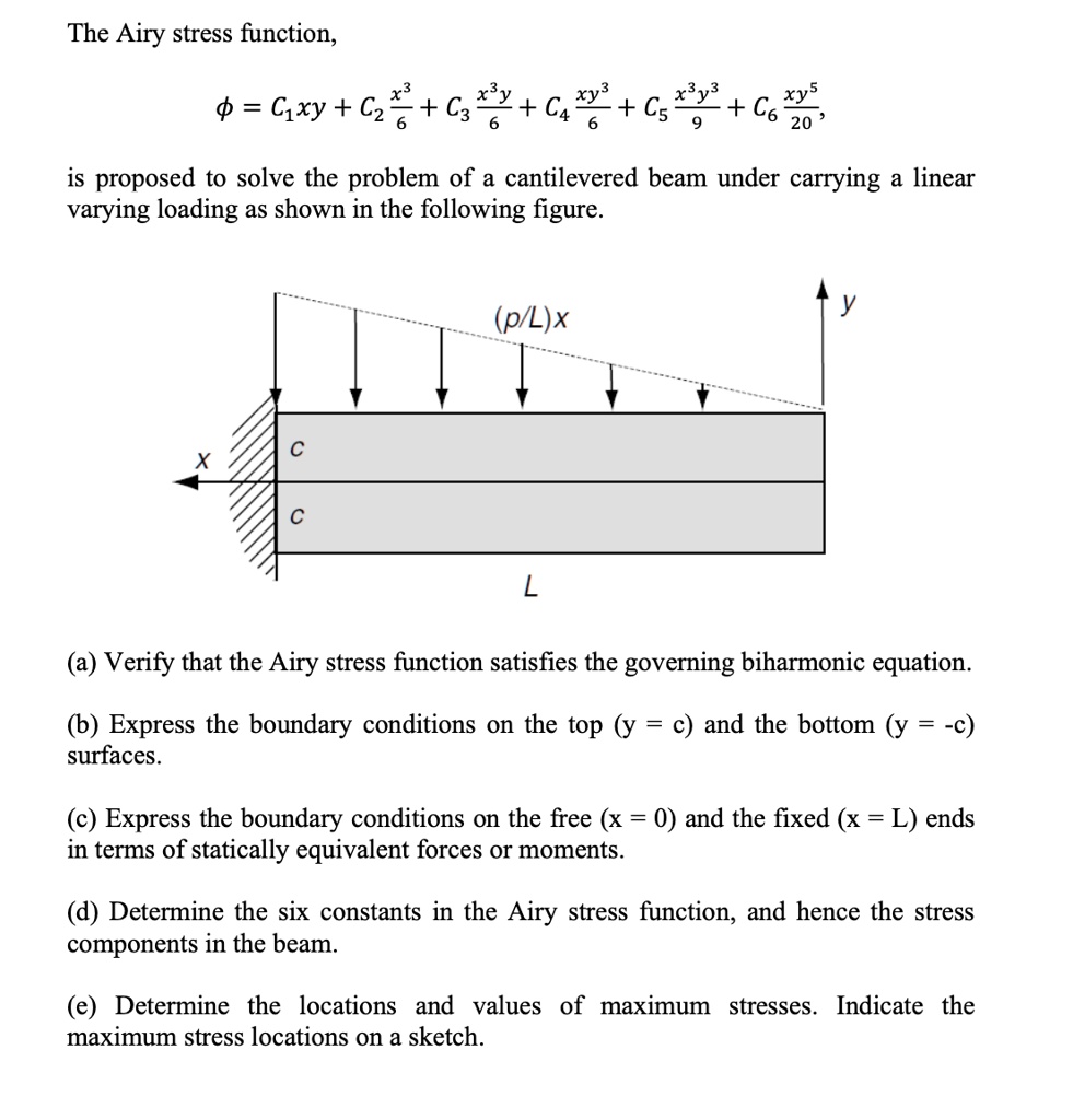 The Airy stress function, ϕ = C1xy + C2(x^3)/(6) + C3(x^3y)/(6) + C4(xy ...