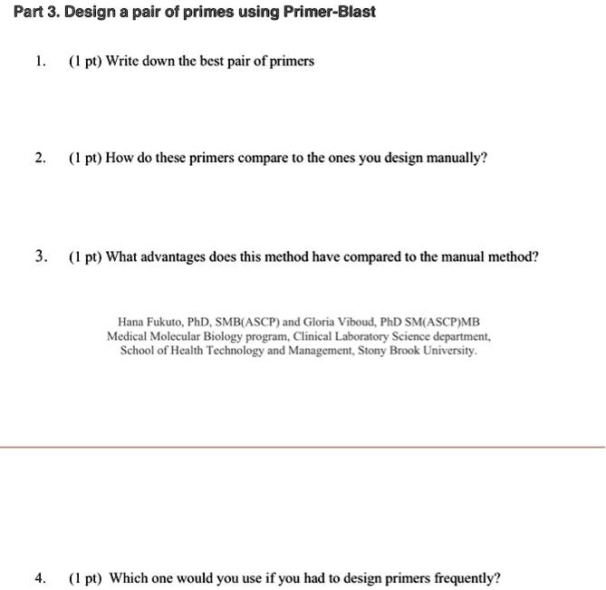 SOLVED: Part 3.Design a pair of primes using Primer-Blasi 1. (1 ptWrite ...