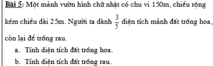 Solved Bai 5 Má™t Mảnh Vưá N Hình ChᯠNháºt Có Chu Vi 130m