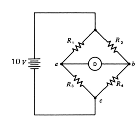 SOLVED: Consider a resistor bridge whose resistance values R1 = 2kÎ ...