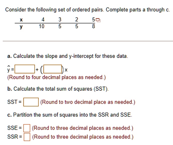 Solved Consider The Following Set Of Ordered Pairs Complete Parts A