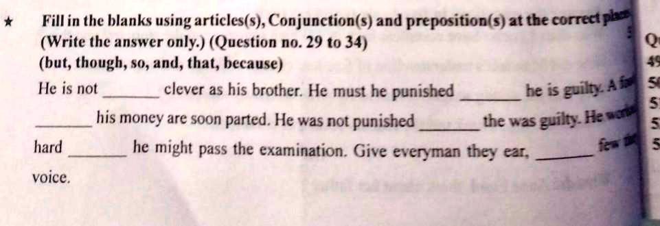 SOLVED: 'fill in the blanks using articles, conjunction, preposition ...