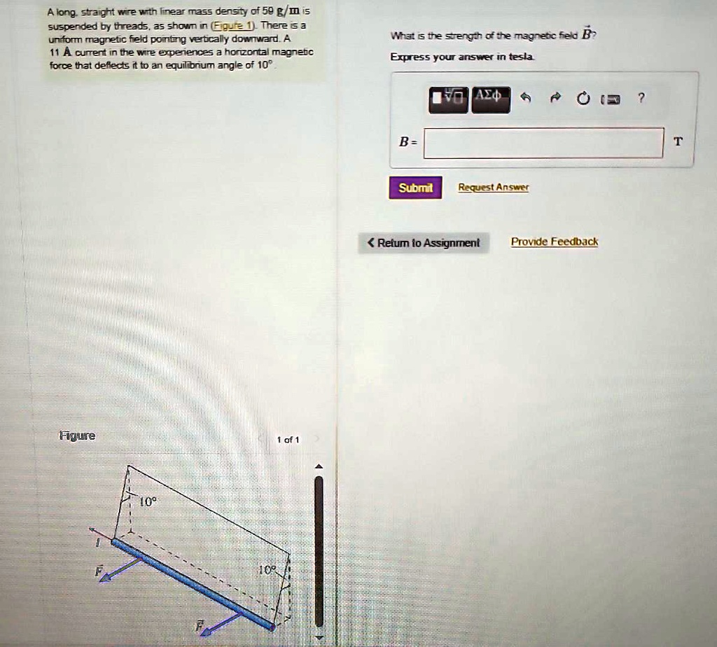 SOLVED: A long, straight wire with linear mass density of 59 g/m is ...