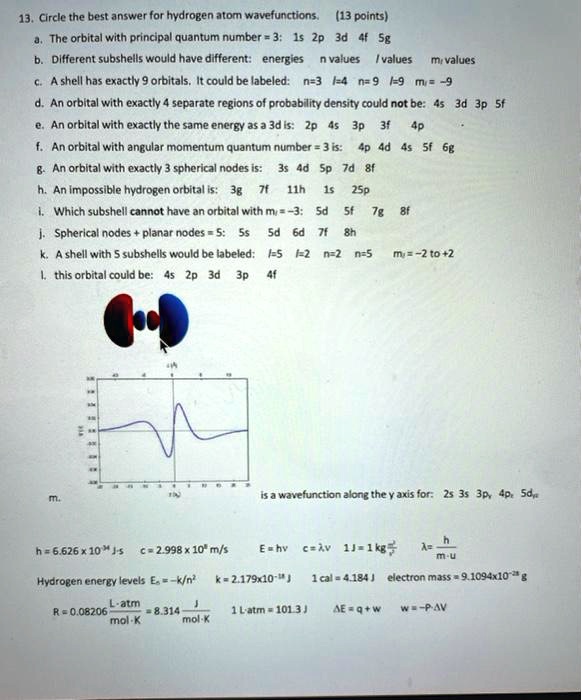 Solved Circle The Best Answer For Hydrogen Atom Wavefunctions 13