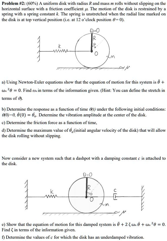 Problem #2: (60%) A uniform disk with radius R and mass m rolls without ...