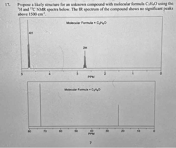 17. Propose a likely structure for an unknown compound with molecular formula C3H6O using the ...