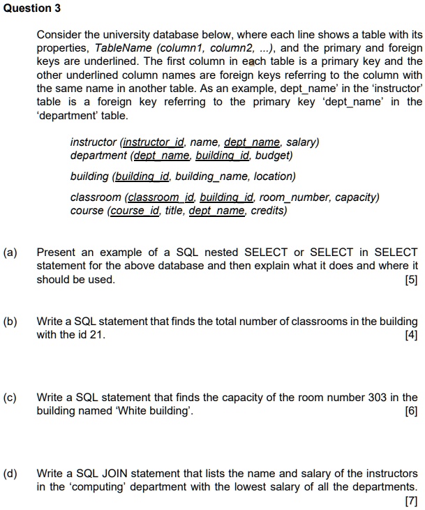 Solved Consider The University Database Below Where Each Line Shows A Table With Its 0823