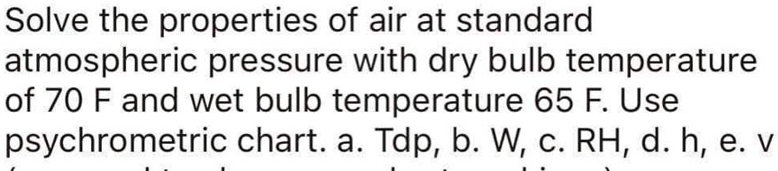 SOLVED: Solve the properties of air at standard atmospheric pressure with a dry bulb temperature ...
