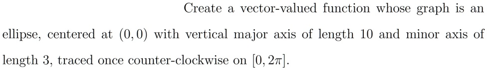 create vector valued function whose graph is a ellipse centered at 00 ...