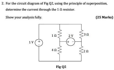 2. For the circuit diagram of Fig Q2, using the principle of superposition, determine the ...