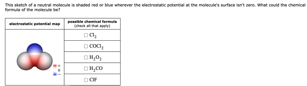 This sketch of a neutral molecule is shaded red or blue wherever the ...