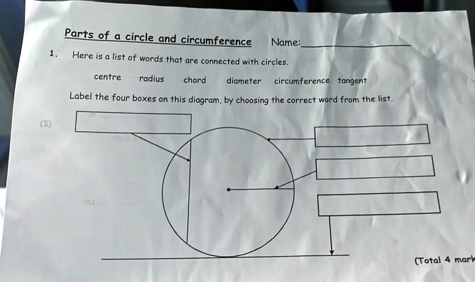 Parts of a circle and circumference Name: 1. Here is a list of words ...