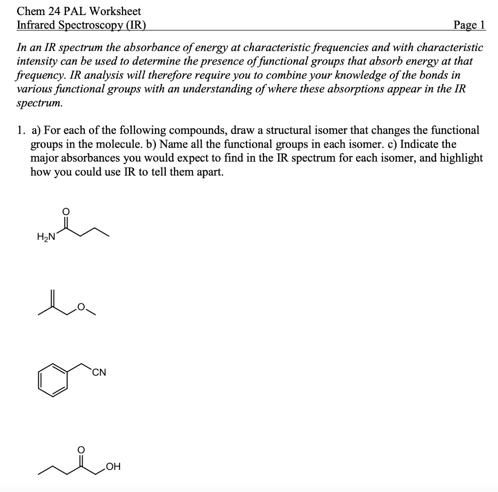 Chem 24 PAL Worksheet Infrared Spectroscopy (IR) Page 1 In...