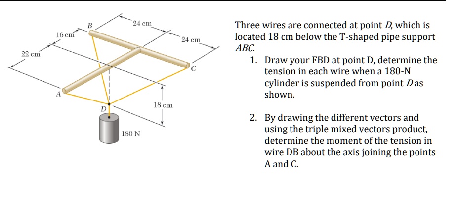 SOLVED: B 24 cm Three wires are connected at point D,which is located ...