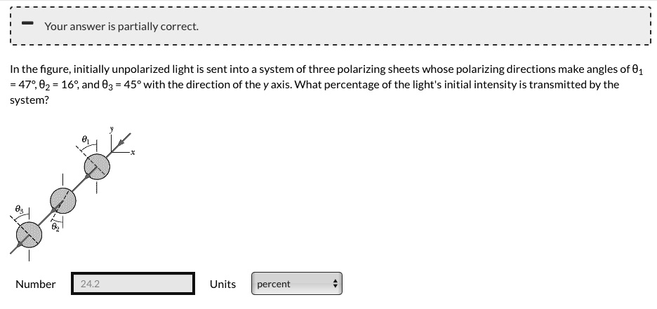 SOLVED:Your answer is partially correct: In the figure; initially unpolarized light is sent into ...