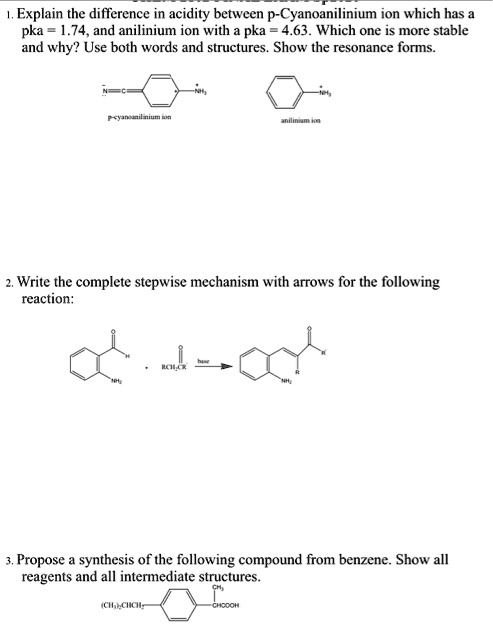 SOLVED: Explain the difference in acidity between p-Cyanoanilinium ion which has pka 1.74, and ...