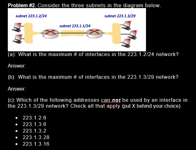 [GET ANSWER] Problem #2. Consider the three subnets in the diagram ...