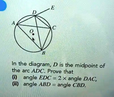 SOLVED: In the diagram, D is the midpoint of the arc ADC. Prove that ...