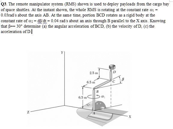 SOLVED: Q3. The remote manipulator system (RMS) shown is used to deploy ...