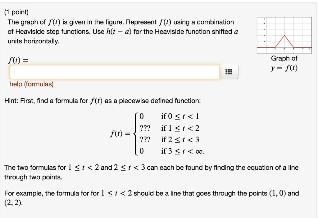 SOLVED: point) The graph of f(t) is given in the figure. Represent f(t ...