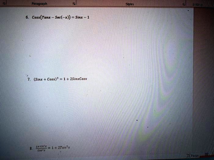 SOLVED: Cosx(Tanx Sac(*)) = Sinr (Stn Cosx)" 1 2SinCos,