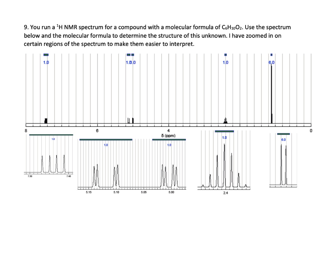 SOLVED: 9. You run a 1H NMR spectrum for a compound with a molecular formula of C6H10O2. Use the ...