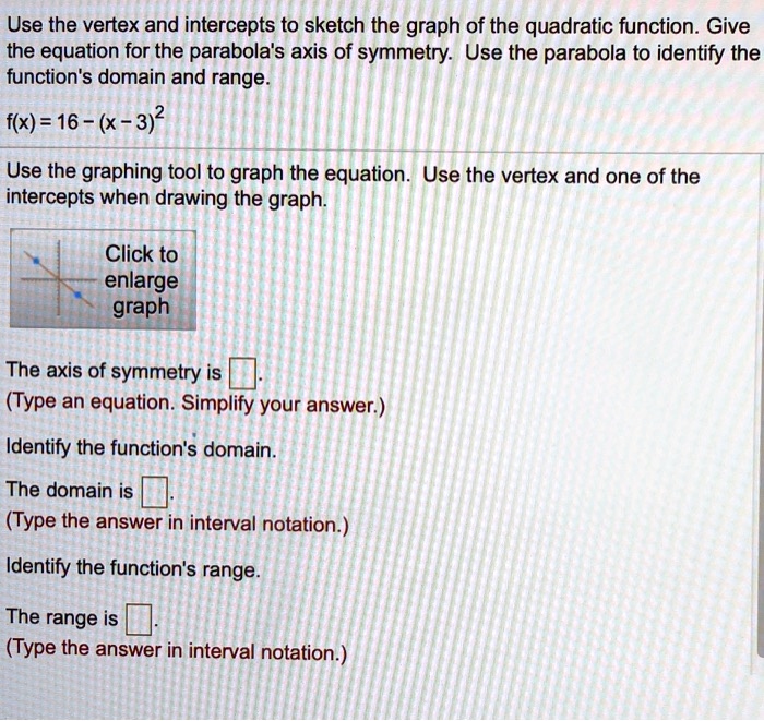 SOLVED: Use the vertex and intercepts to sketch the graph of the ...