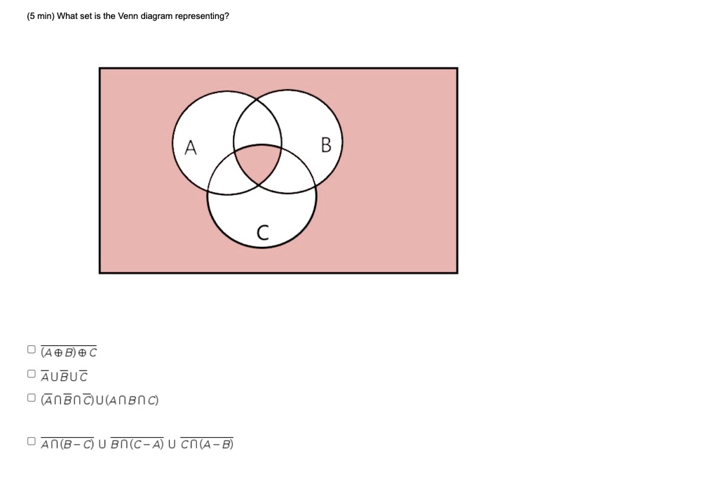 (5 min) What set is the Venn diagram representing? A B (A ⊕ B) ⊕ C A ∪ ...