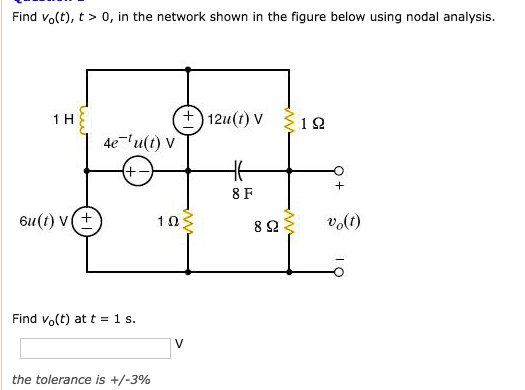 SOLVED: Find vo(t), t > 0, in the network shown in the figure below ...