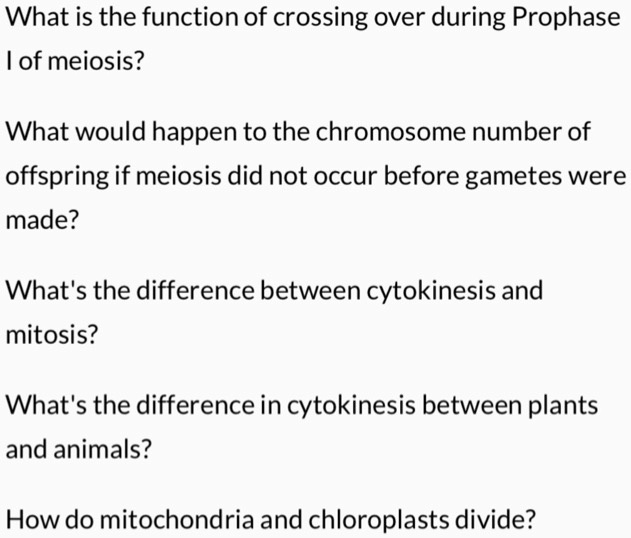 What is the function of crossing over during Prophase I of meiosis ...