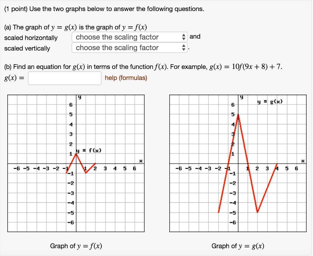 SOLVED: point) Use the two graphs below to answer the following questions (a) The graph of y g(x ...