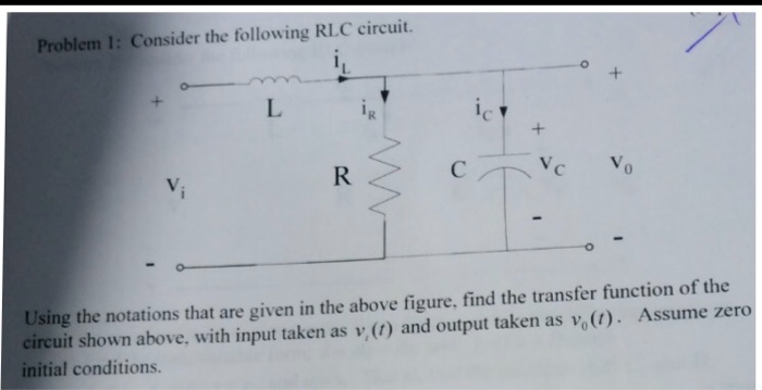 SOLVED: Problem 1: Consider the following RLC circuit shown above, with input taken as vt and ...