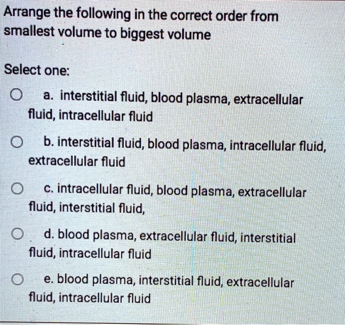 SOLVED: Arrange the following in the correct order from smallest volume ...