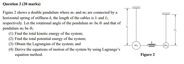 Question 3 (20 marks) Figure 2 shows a double pendulum where m1 and m2 are connected by a ...