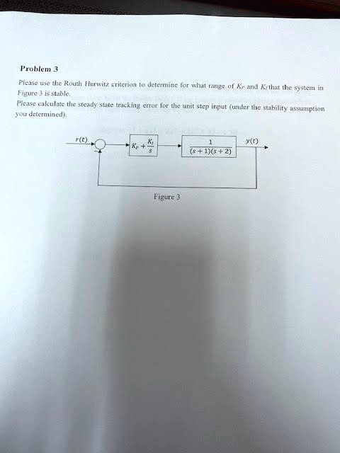 SOLVED: Problem 3: Please use the Routh-Hurwitz criterion to determine for what range of K and K ...