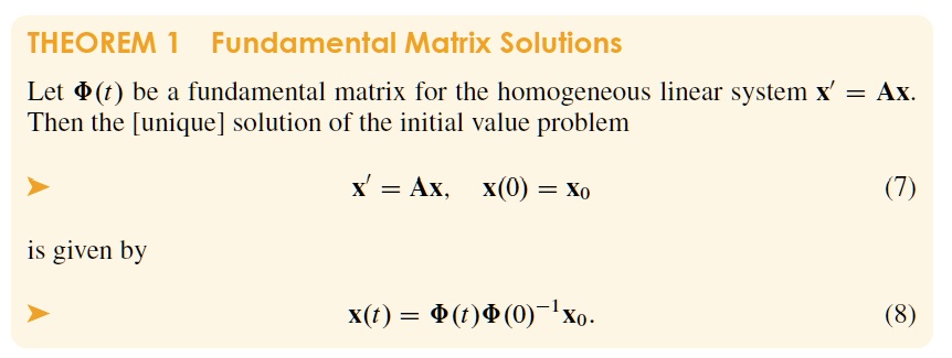 SOLVED: THEOREM 1: Fundamental Matrix Solutions Let @(t) be a fundamental matrix for the ...