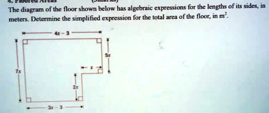 SOLVED: The diagram of the floor shown below has algebraic expressions ...