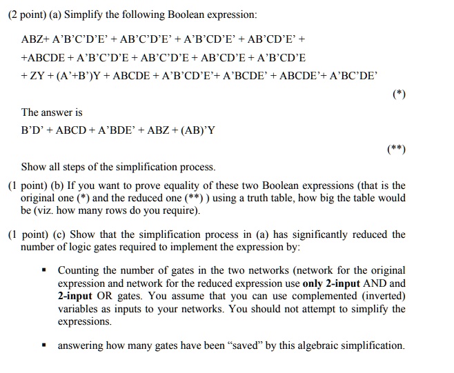 Solved Simplify The Following Boolean Expression 2 Point A