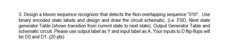 Solved Design A Moore Sequence Recognizer That Detects The Non Overlapping Sequence 010 Use