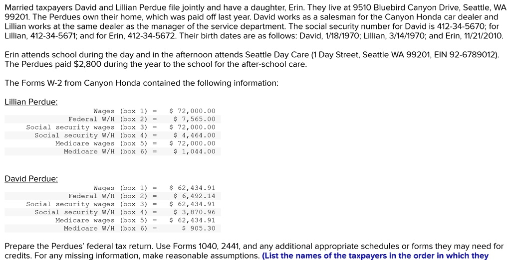 i need help filling out a 2020 1040 married taxpayers david and lillian ...