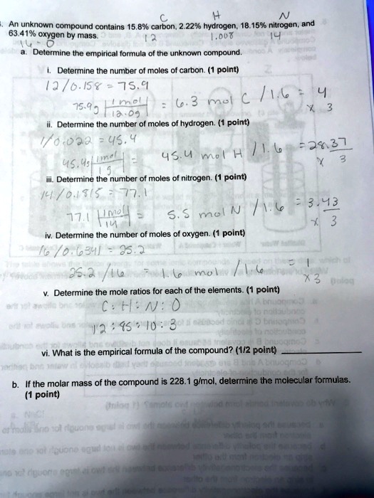 SOLVED: An unknown compound contains 15,8% carbon 22% hydrogen; 18.15% nitrogen; nd 63.,41% ...