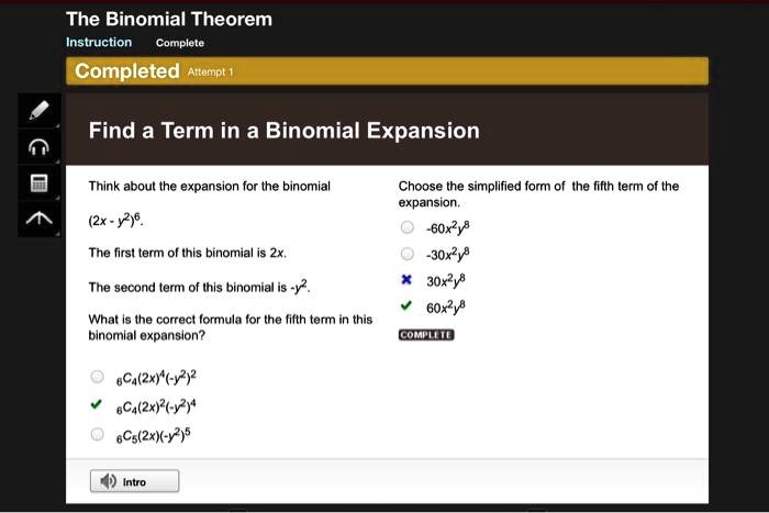 SOLVED:The Binomial Theorem Instruction Complete Completed uluic Find a ...
